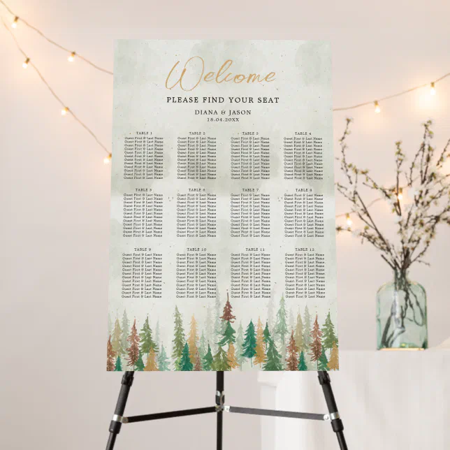 Watercolor Rustic forest pine trees seating chart Foam Board | Zazzle