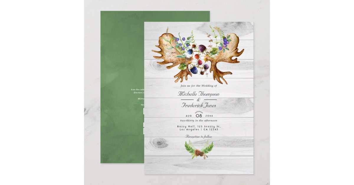 Watercolor Rustic Forest QR Code RSVP Wedding Invitation | Zazzle