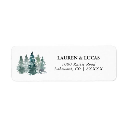 Watercolor Rustic Green Pine Forest Trees Wedding Label | Zazzle