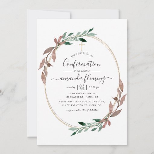 Watercolor Rustic Greenery Winter Confirmation Invitation | Zazzle