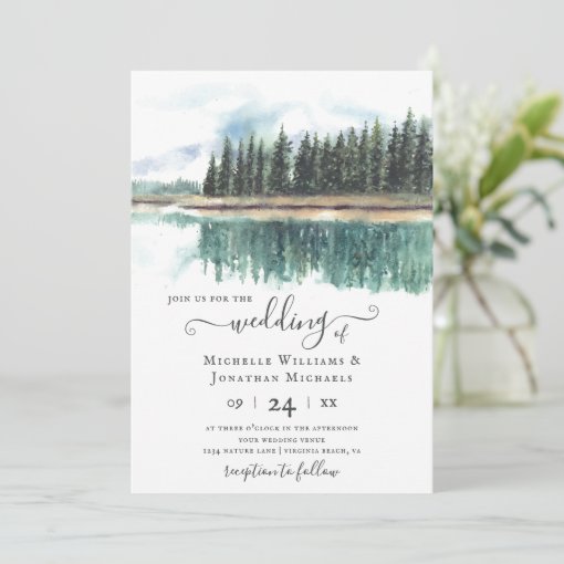 Watercolor Rustic Lake | Mountain Lake Wedding Invitation | Zazzle