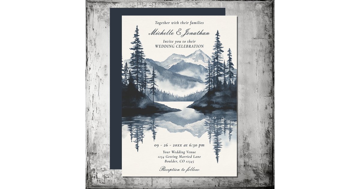 Watercolor Rustic Mountain Lake Forest Wedding Invitation | Zazzle