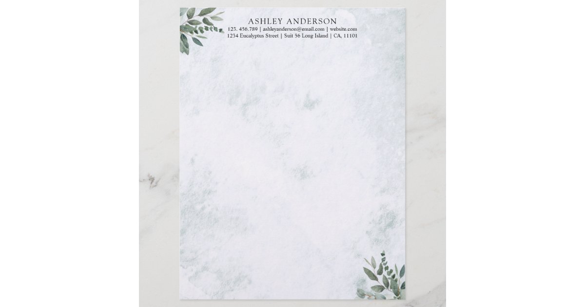 Watercolor Rustic Sage Greenery Leaves Letterhead | Zazzle