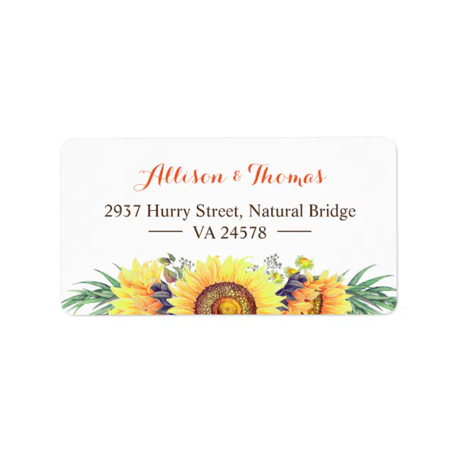 Watercolor Rustic Sunflowers Stylish Wedding Label | Zazzle