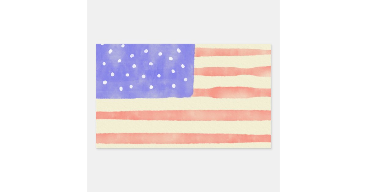 Watercolor rustic USA American flag Rectangular Sticker | Zazzle