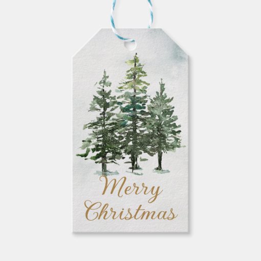 Watercolor Rustic Woodland Pine Trees Christmas Gift Tags | Zazzle