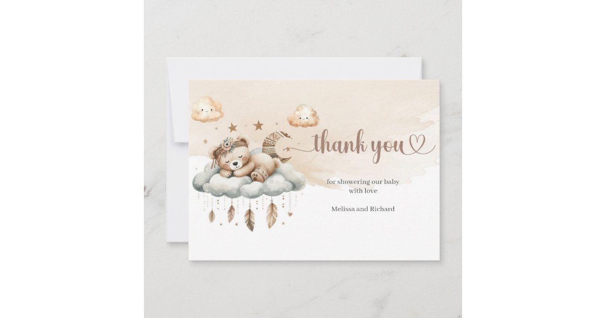 Watercolor rusty colors cloud nine gender neutral thank you card | Zazzle