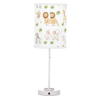 Watercolor Safari Animals Baby Nursery Table Lamp | Zazzle
