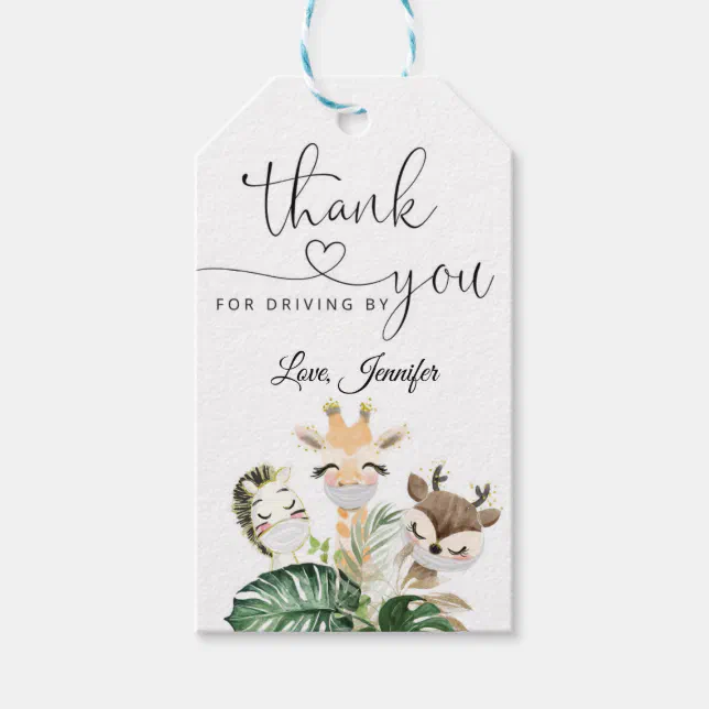 Watercolor safari animals baby shower drive by gift tags | Zazzle