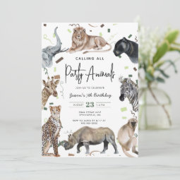 Watercolor Safari Calling All Animals Birthday Invitation | Zazzle