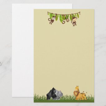 Watercolor Safari Jungle Animal Illustration Stationery | Zazzle