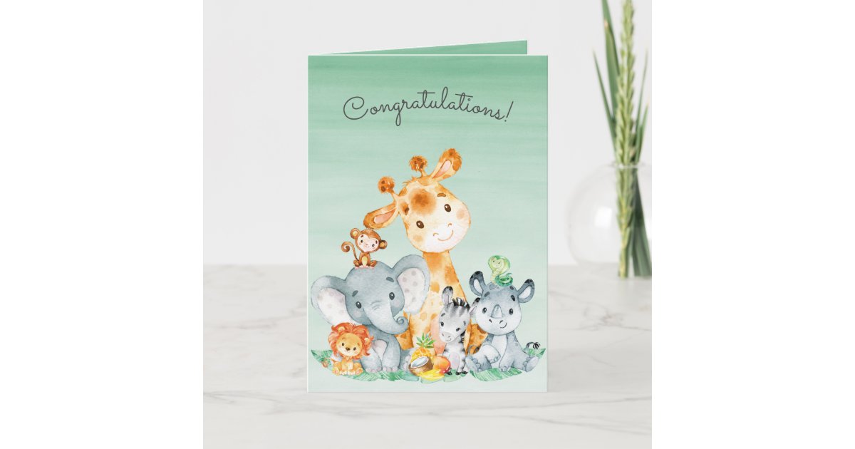 Watercolor Safari Jungle Animals Congratulations Card | Zazzle