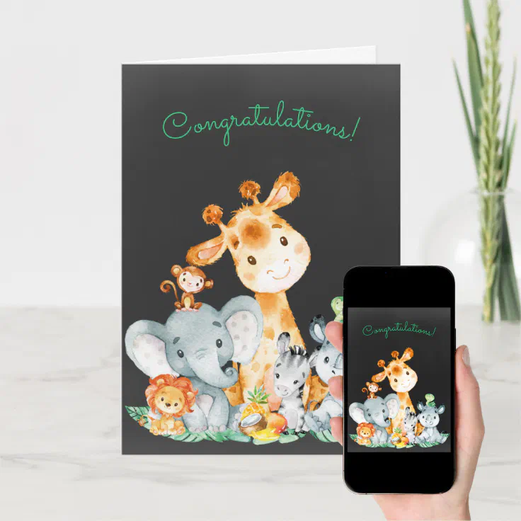 Watercolor Safari Jungle Animals Congratulations Card | Zazzle