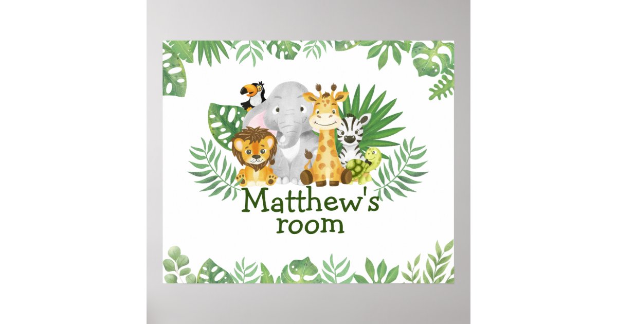 Watercolor Safari Jungle Tropical Animals Greenery Poster | Zazzle