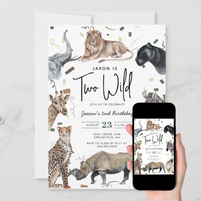 Watercolor Safari Two Wild Birthday Invitation | Zazzle