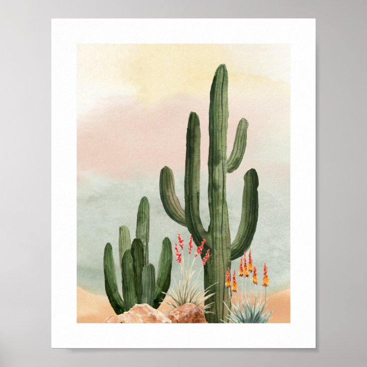 Watercolor Saguaro Cactus Nursery Poster | Zazzle