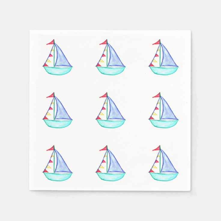 Watercolor Sailboat Napkins | Zazzle