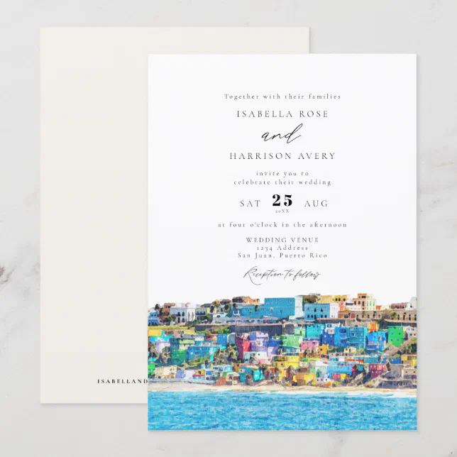 Watercolor San Juan Puerto Rico Buildings Wedding Invitation | Zazzle
