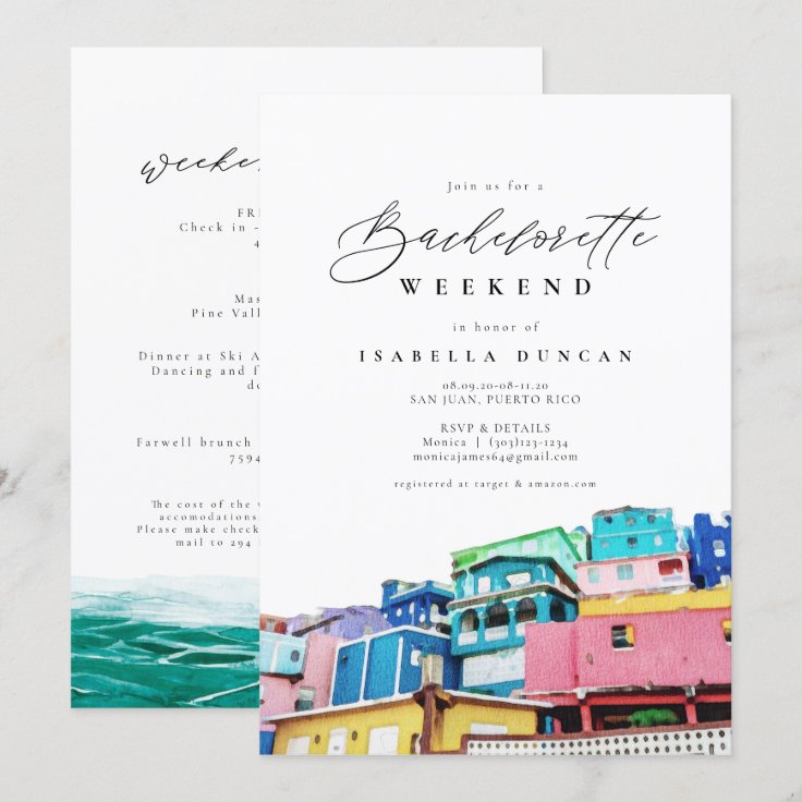 Watercolor San Juan Puerto Rico Skyline Tropical Invitation | Zazzle