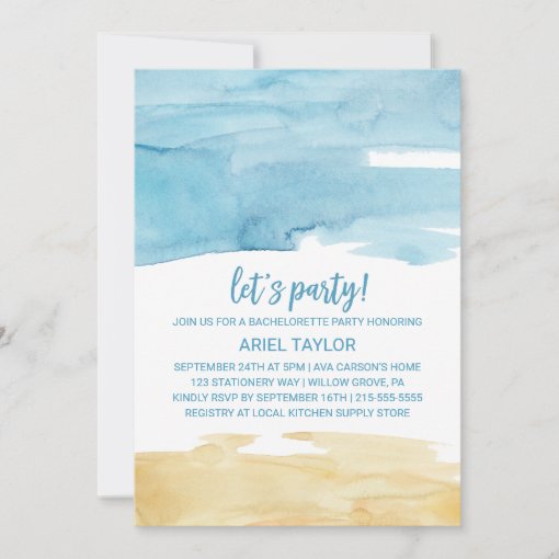 Watercolor Sand and Sea Let's Party Invitation | Zazzle