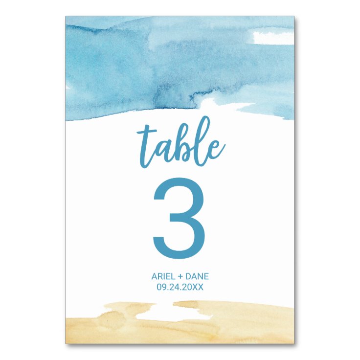 Watercolor Sand and Sea Table Number | Zazzle