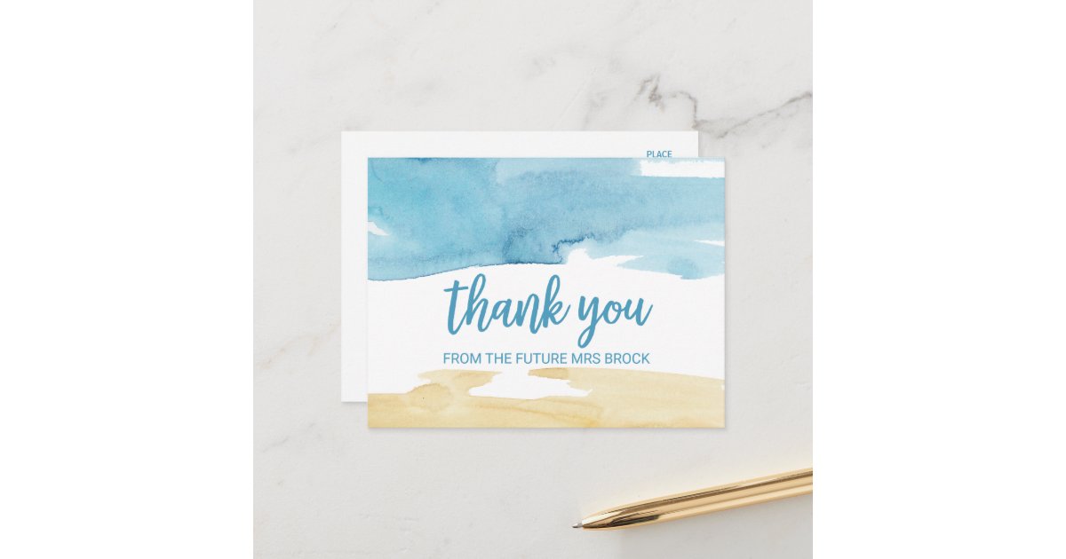 Watercolor Sand and Sea Thank You Postcard | Zazzle