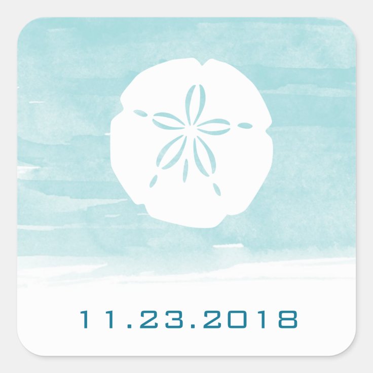 Watercolor Sand Dollar Wedding Date Stickers | Zazzle