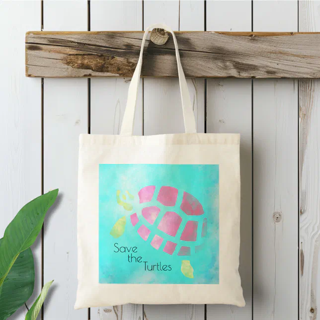 Watercolor Save the Turtles Tote Bag | Zazzle
