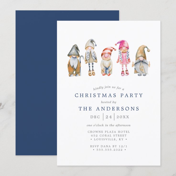 Watercolor Scandinavian Elf Gnomes Christmas Party Invitation | Zazzle