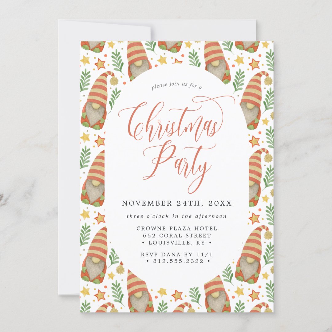 Watercolor Scandinavian Gnome Cute Christmas Party Invitation | Zazzle