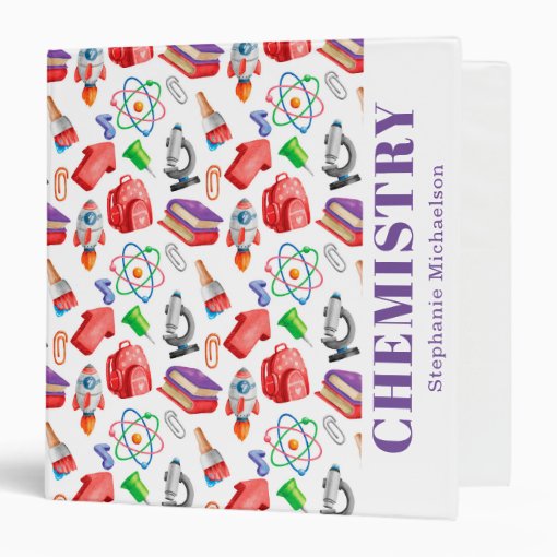 Watercolor School Supply Personalized 3 Ring Binder | Zazzle