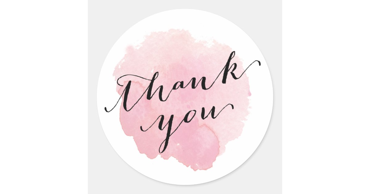 Watercolor Script Pink Thank You Classic Round Sticker | Zazzle