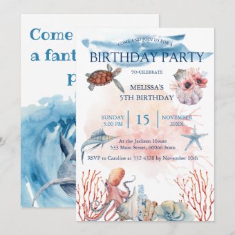 Watercolor Sea Animals Birthday Party Invitation | Zazzle