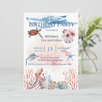 Watercolor Sea Animals Birthday Party Invitation | Zazzle