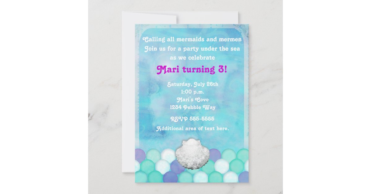 Watercolor Sea Mermaid Scales Shell Invitation | Zazzle