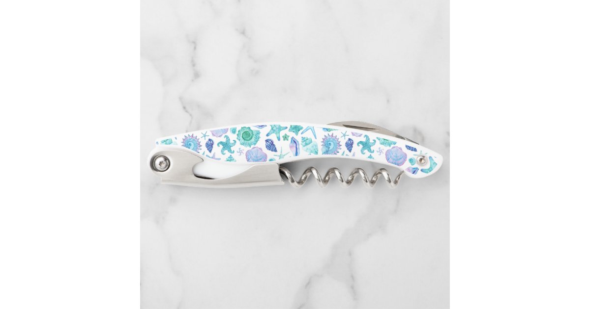 Watercolor Sea Shells and Starfish Waiter's Corkscrew | Zazzle