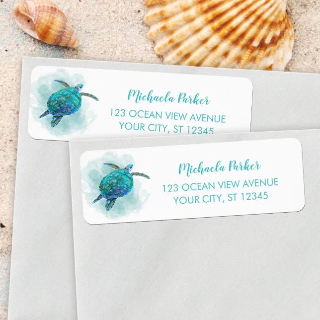 Watercolor Sea Turtle Aqua Blue Return Address Label | Zazzle