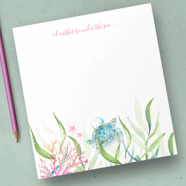 Watercolor Sea Turtle Beach Stationery Notepad | Zazzle