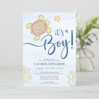 Watercolor Sea Turtle Boy Baby Shower Invitation | Zazzle