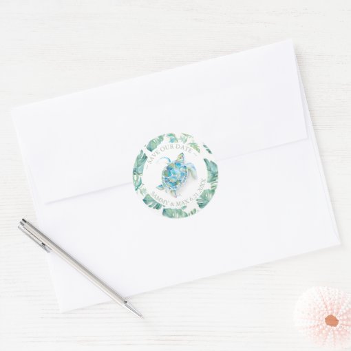 Watercolor Sea Turtle & Greenery Envelope Seal | Zazzle