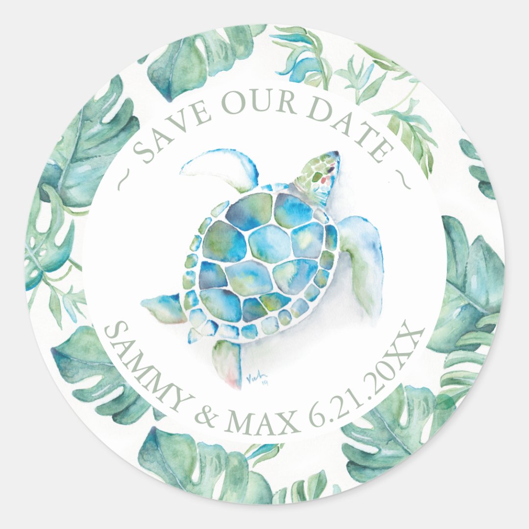 Watercolor Sea Turtle & Greenery Envelope Seal | Zazzle