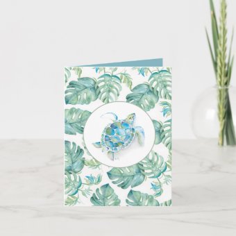 Watercolor Sea Turtle Leaves Bridesmaid Proposal Thank You Card | Zazzle