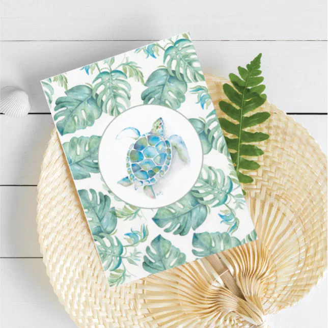 Watercolor Sea Turtle Leaves Bridesmaid Proposal Thank You Card | Zazzle