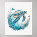 Watercolor Sea Turtle Marine Animal Poster | Zazzle