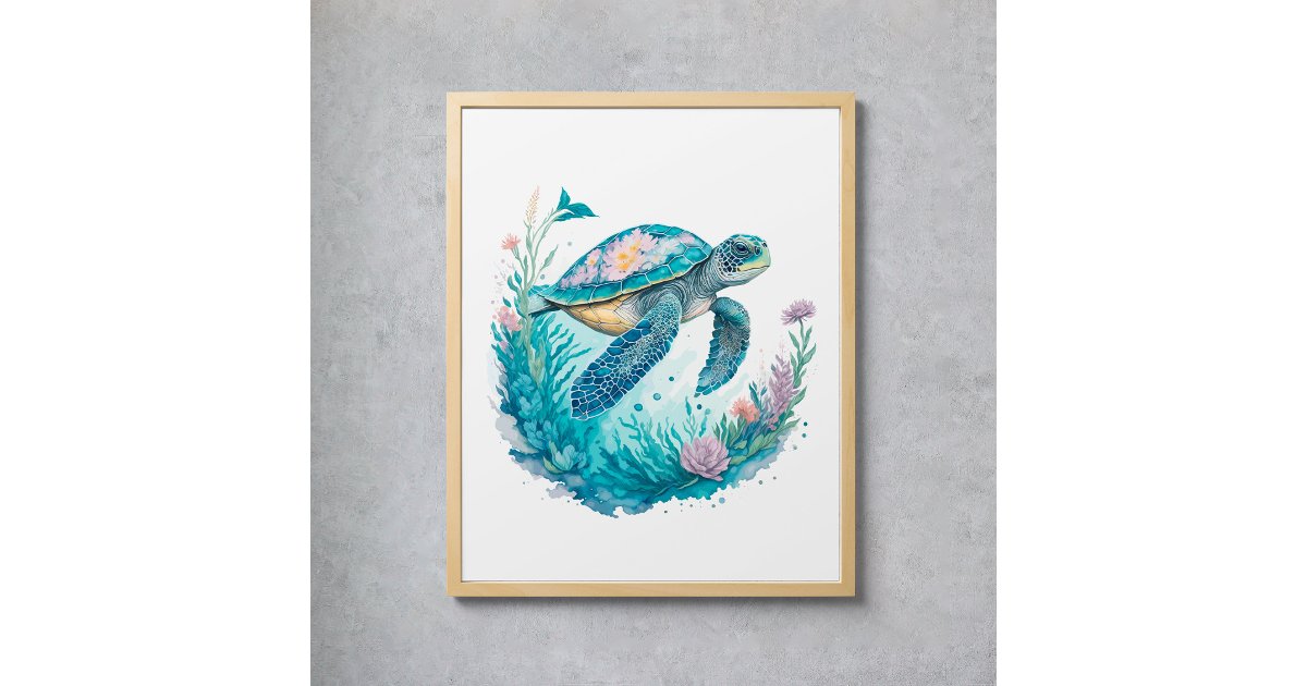 Watercolor Sea Turtle Marine Animal Poster | Zazzle