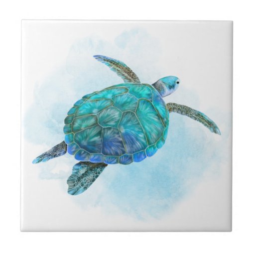 Watercolor Sea Turtle Nautical Coastal Ocean Ceramic Tile | Zazzle