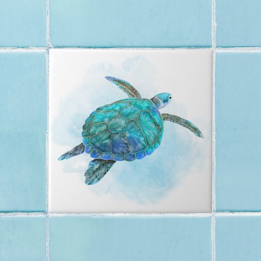 Watercolor Sea Turtle Nautical Coastal Ocean Ceramic Tile | Zazzle