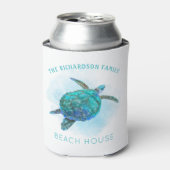 Watercolor Sea Turtle Ocean Beach House Can Cooler | Zazzle
