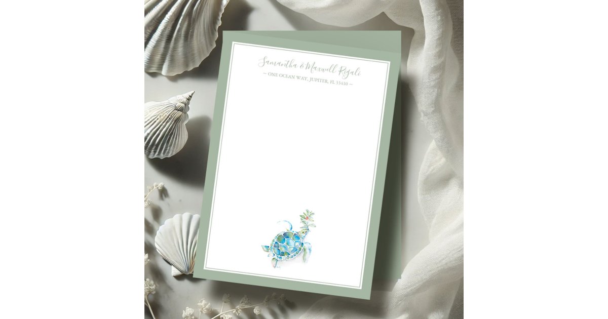 Watercolor Sea Turtle Personal Stationery Note Card | Zazzle