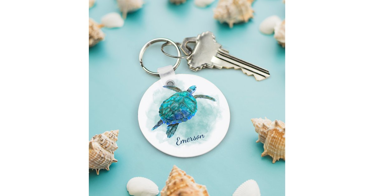 Watercolor Sea Turtle Personalized Keychain | Zazzle